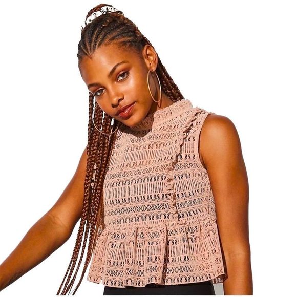 Vylette | Tops | New Vylette Nude Sleeveless Lacehigh Neck Preplum ...